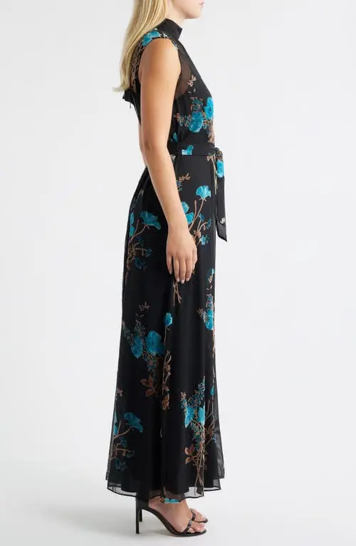 tie neck organza cocktail dress julia jordan Julia Jordan Floral Burnout Organza Cocktail Dress In Black Multi - 60% Off