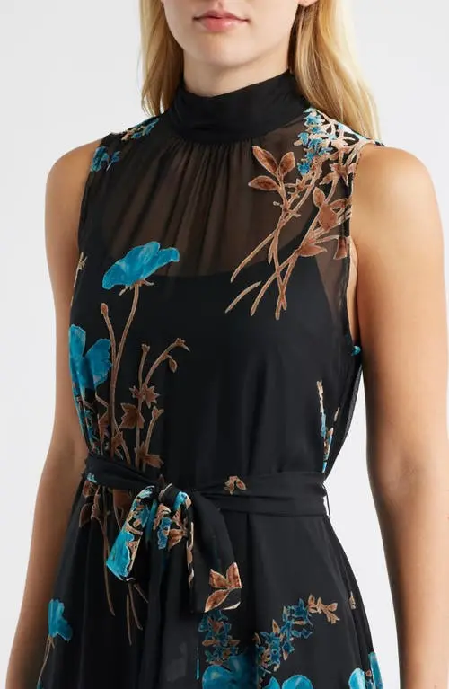 julia jordan organza dress V-NECK SLVLESS PRINTED ORGANZA MIDI GOWN  JULIA JORDAN