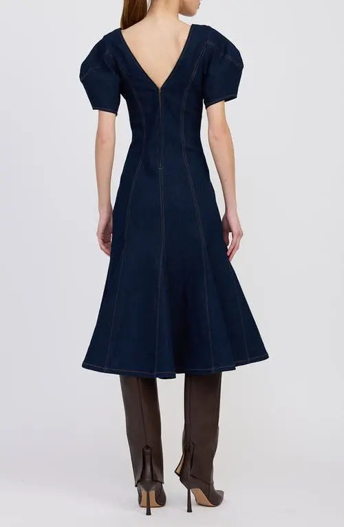 EN SAISON Seraphina Puff Sleeve Denim Midi Dress