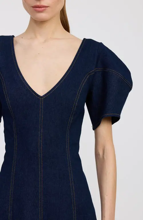EN SAISON Seraphina Puff Sleeve Denim Midi Dress