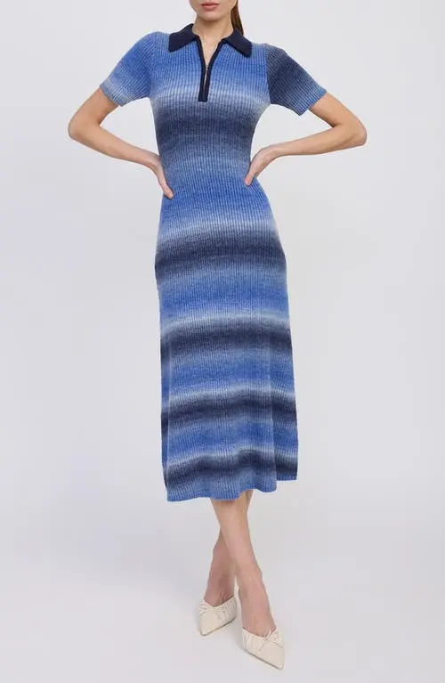 EN SAISON Ora Ribbed Midi Sweater Dress - Navy Light Blue Ivory