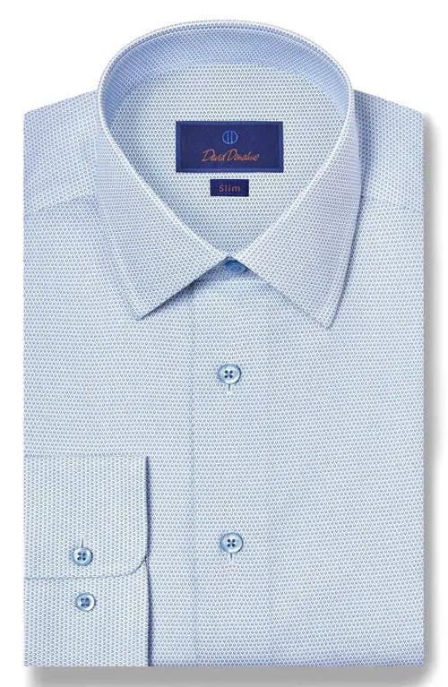 David Donahue Slim Fit Neat Cotton Dress Shirt - White/blue