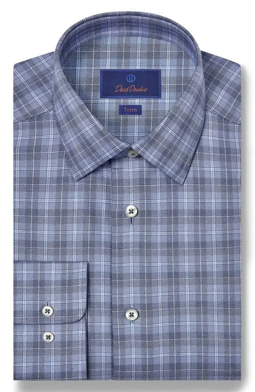 David Donahue Trim Fit Exploded Check Cotton Dress Shirt - Blue/navy