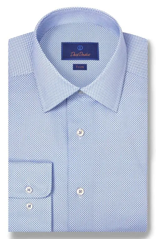 David Donahue Trim Fit Micro Geometric Cotton Dress Shirt - Sky