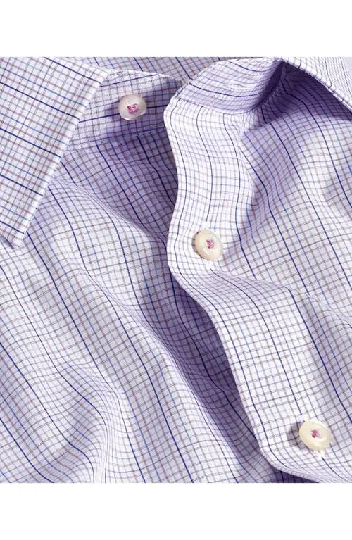 David Donahue Regular Fit Check Print Cotton Dress Shirt