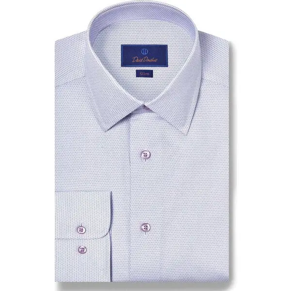 David Donahue Slim Fit Micro Print Cotton Dress Shirt - White/purple