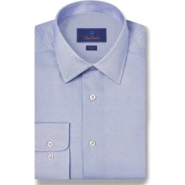 David Donahue Trim Fit Micro Geometric Cotton Dress Shirt - Lilac