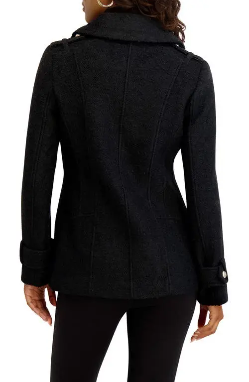 Kensie Bouclé Pea Coat - Black