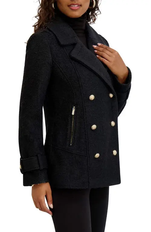 Kensie Bouclé Pea Coat - Black