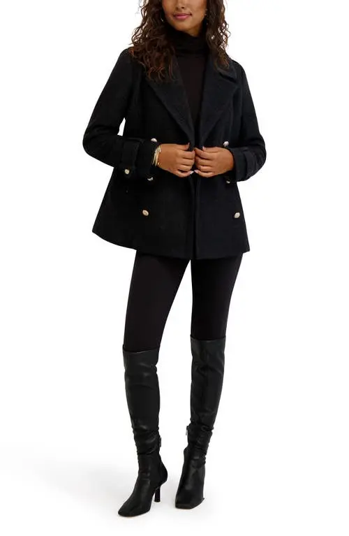 Kensie Bouclé Pea Coat - Black