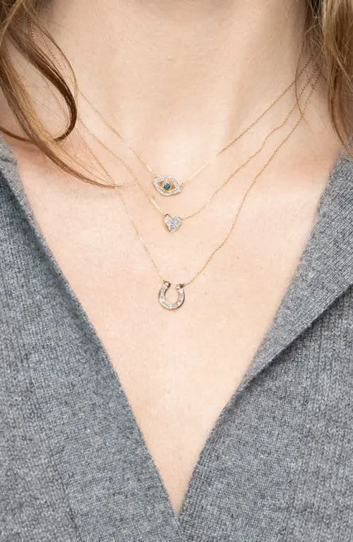 Adina Reyter Tiny Pavé Folded Heart Necklace
