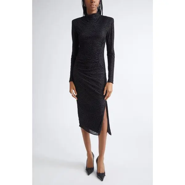 Ramy Brook Eveline Flocked Dot Long Sleeve Dress
