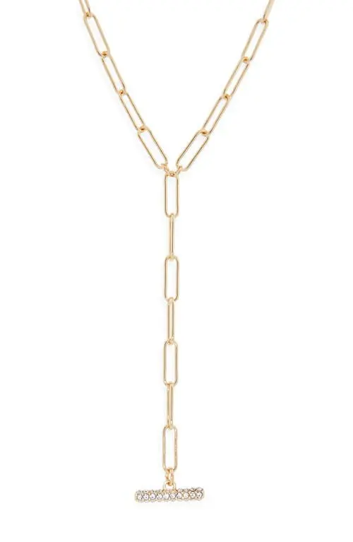 OPEN EDIT Paper Clip Pavé Toggle Y Necklace - Clear- Gold