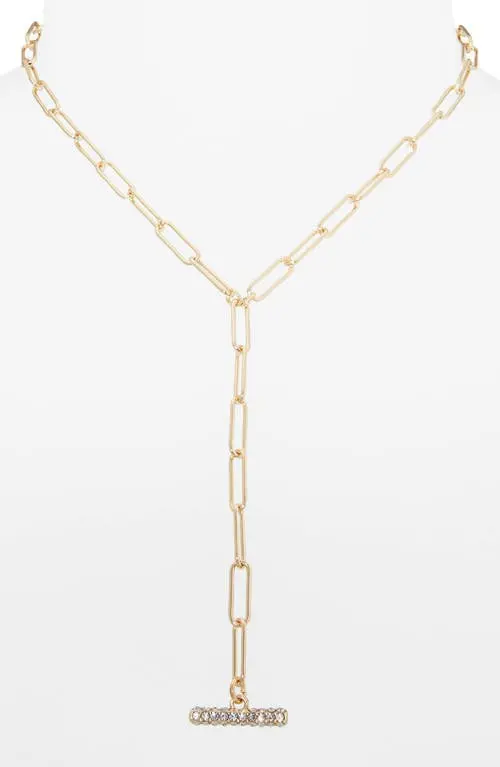 OPEN EDIT Paper Clip Pavé Toggle Y Necklace - Clear- Gold