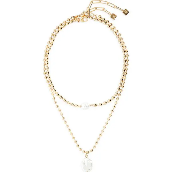 OPEN EDIT Set Of 2 Cultured Pearl Chain Necklaces - White- Gold
