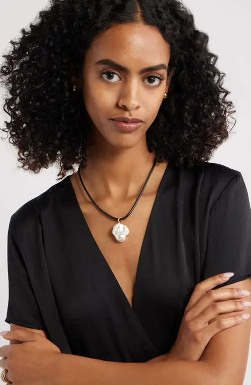 OPEN EDIT Cultured Pearl Pendant Necklace - White- Black- Gold