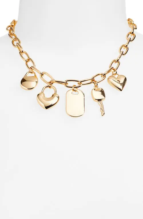 OPEN EDIT Heart Lock Charm Link Necklace - Gold