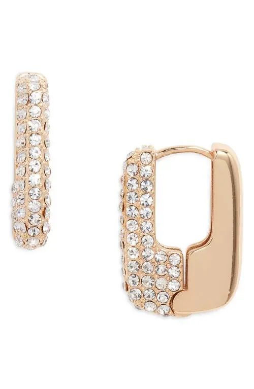 OPEN EDIT Pavé Rectangle Huggie Hoop Earrings - Clear- Gold