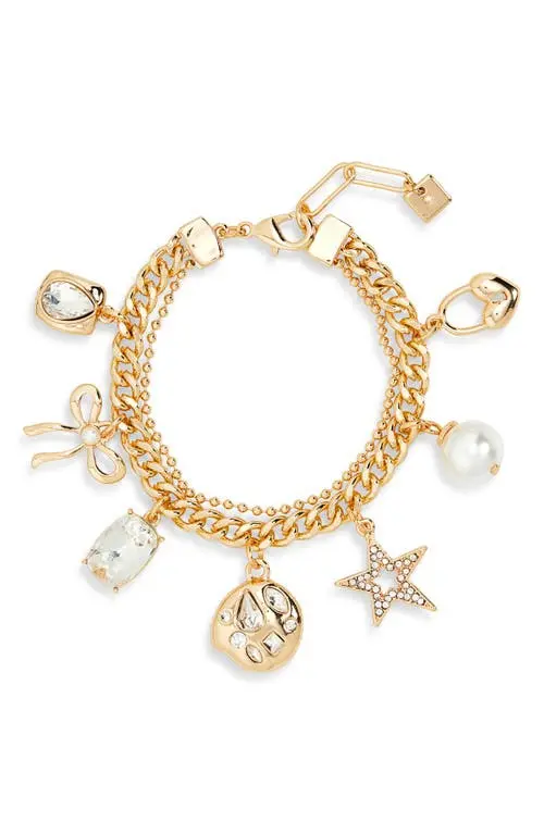 OPEN EDIT Cultured Pearl & Crystal Charm Bracelet - Clear- White- Gold