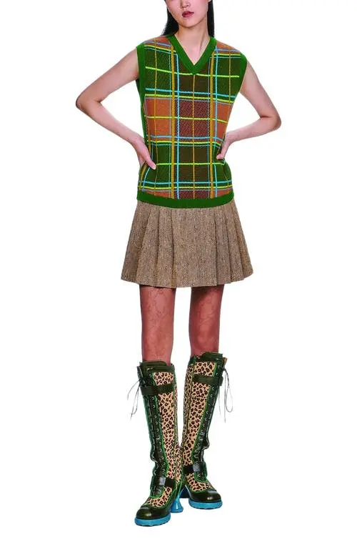 Anna Sui Herringbone Pleated Skirt