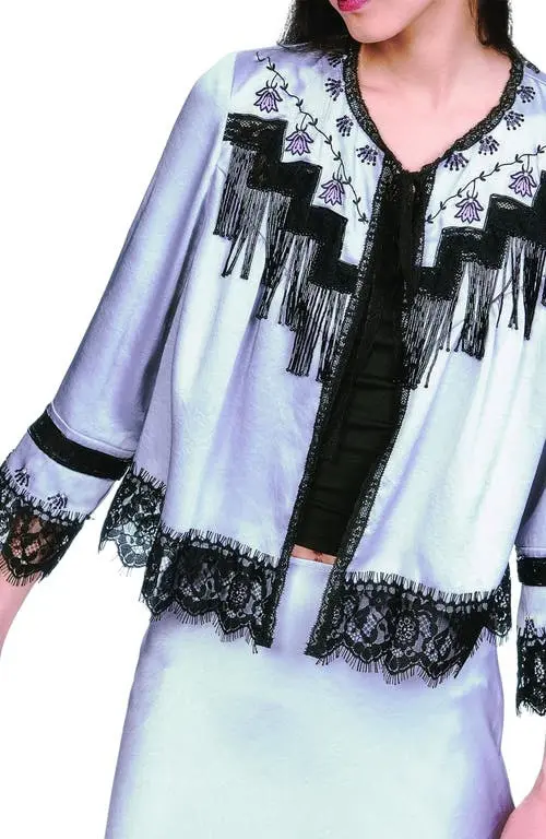 Anna Sui Boudoir Satin Beaded Fringe Bed Jacket