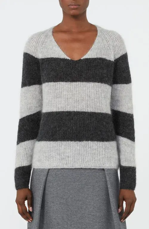 MM BY MAX MARA Ricetta Stripe Mohair & Wool Blend Sweater - Light Grey