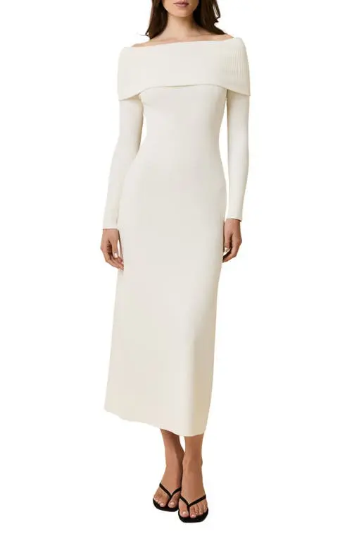 Solid & Striped The Sabrina Off-the-shoulder Long Sleeve Sweater Dress - Brule