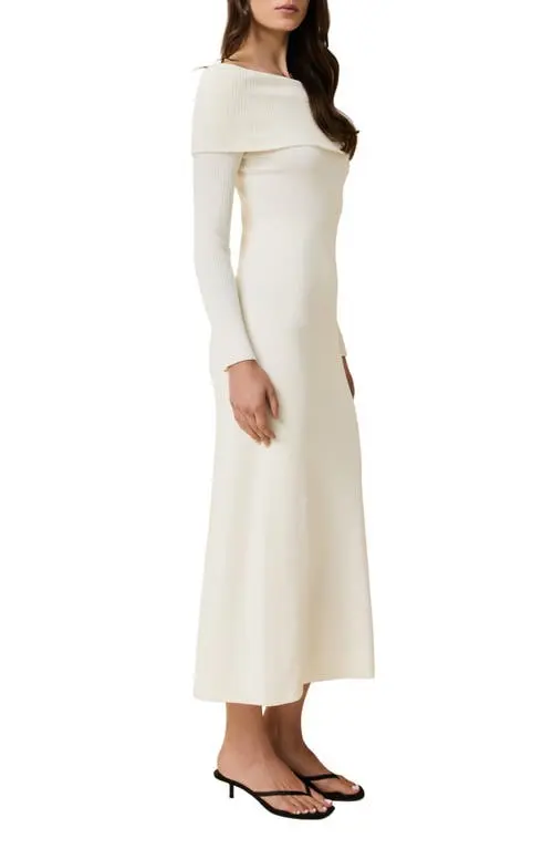 Solid & Striped The Sabrina Off-the-shoulder Long Sleeve Sweater Dress - Brule
