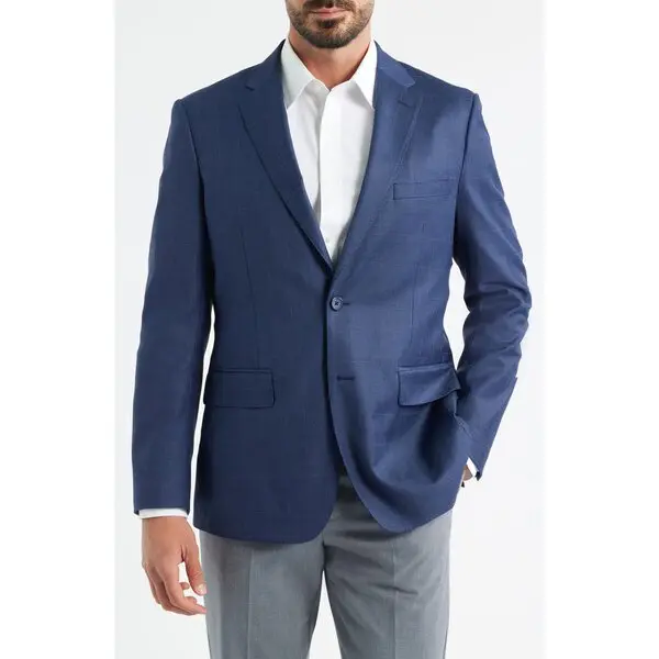 DANIEL HECHTER Windowpane Check Wool Blend Suit Jacket - Navy