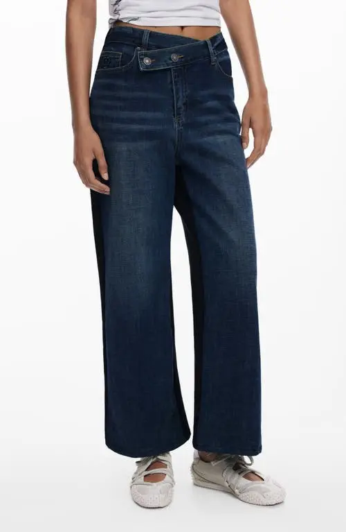 Desigual Crossover Waist Wide-leg Jeans - Dark Blue