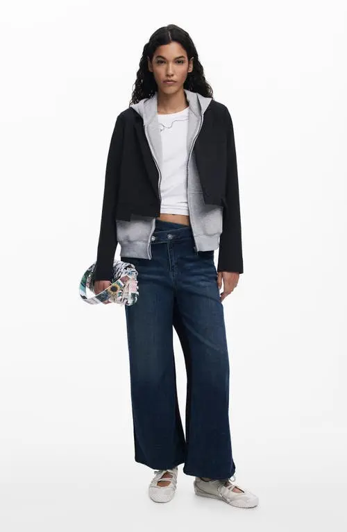 Desigual Crossover Waist Wide-leg Jeans - Dark Blue