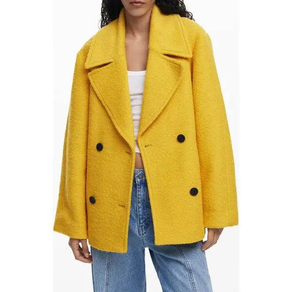 Desigual Double-breasted Coat - Yellow