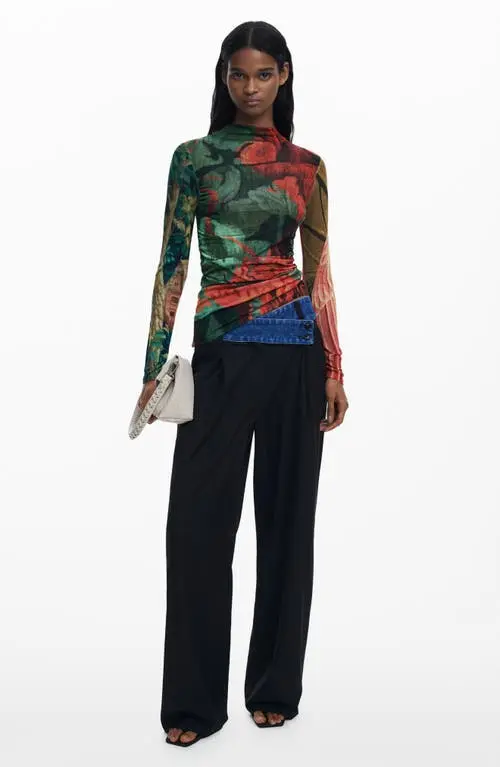Desigual Printed Mock Neck Pullover