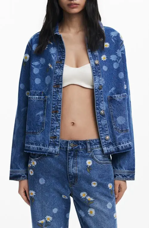 Desigual Floral Embroidered Denim Trucker Jacket