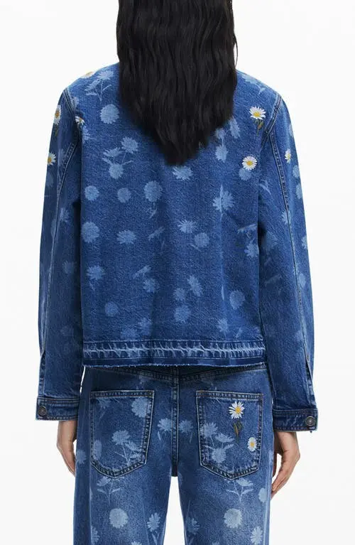 Desigual Floral Embroidered Denim Trucker Jacket