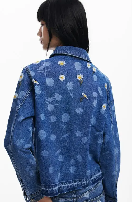 Desigual Floral Embroidered Denim Trucker Jacket