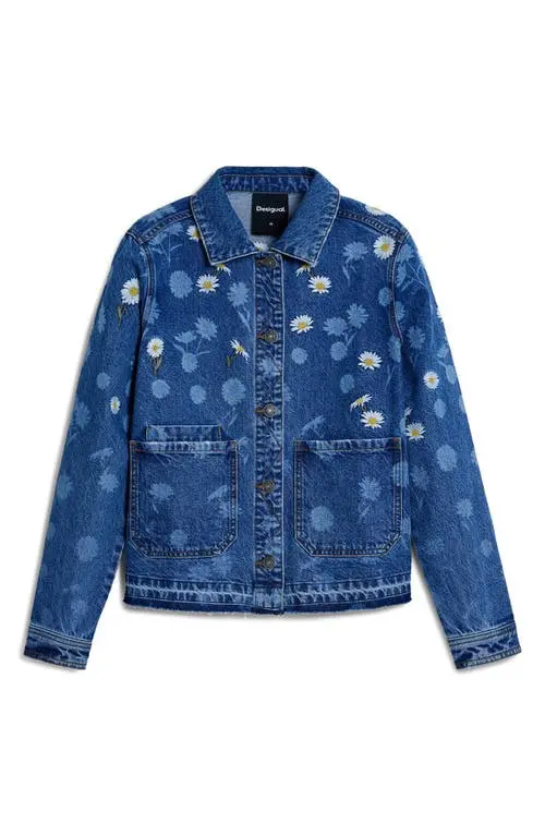 Desigual Floral Embroidered Denim Trucker Jacket