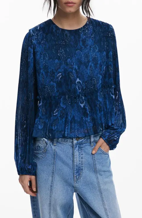 Desigual Pleated Floral Print Long Sleeve Shirt
