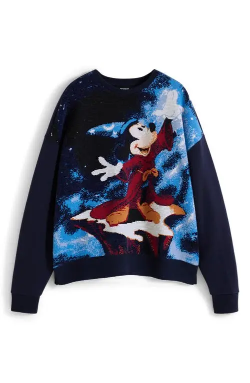 Desigual Mickey Mouse Jacquard Knit Crewneck Sweater