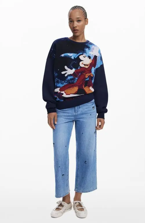 Desigual Mickey Mouse Jacquard Knit Crewneck Sweater