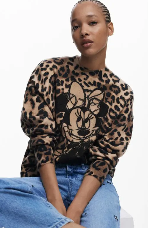 Desigual Minnie Mouse Leopard Print Sweater