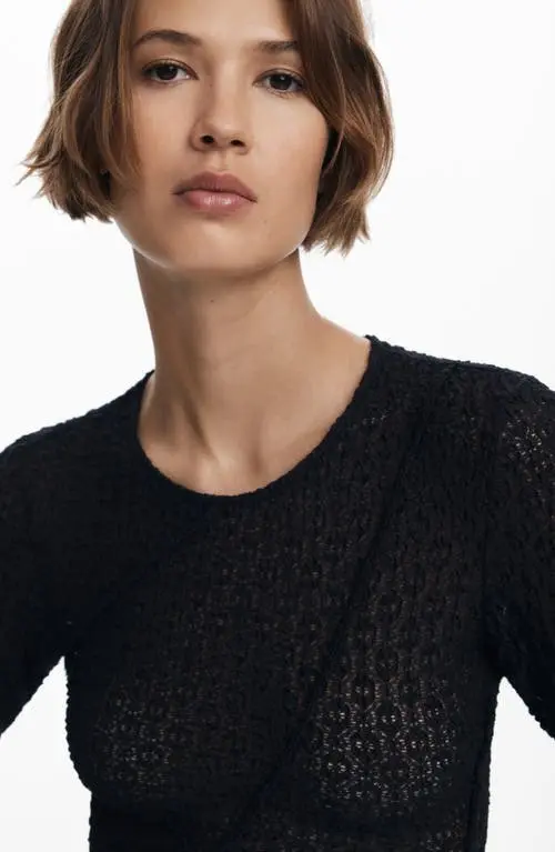 Desigual Stretch Lace Long Sleeve T-shirt - Black