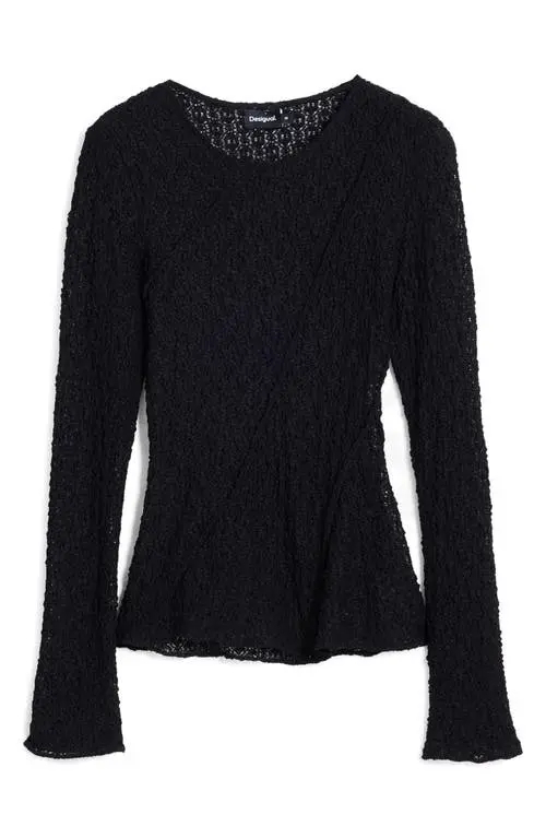 Desigual Stretch Lace Long Sleeve T-shirt - Black