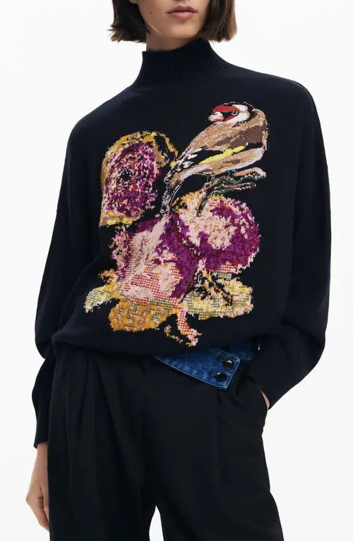 Desigual Embroidered Mock Neck Sweater