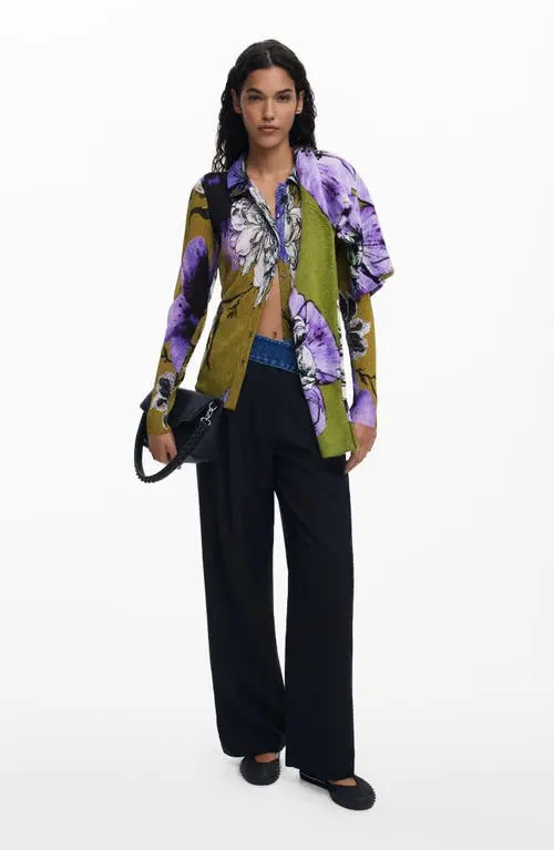 Desigual Plissé Floral Button-up Shirt