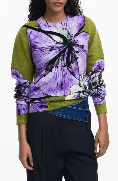 Desigual Floral Print Crewneck Pullover - Lilac