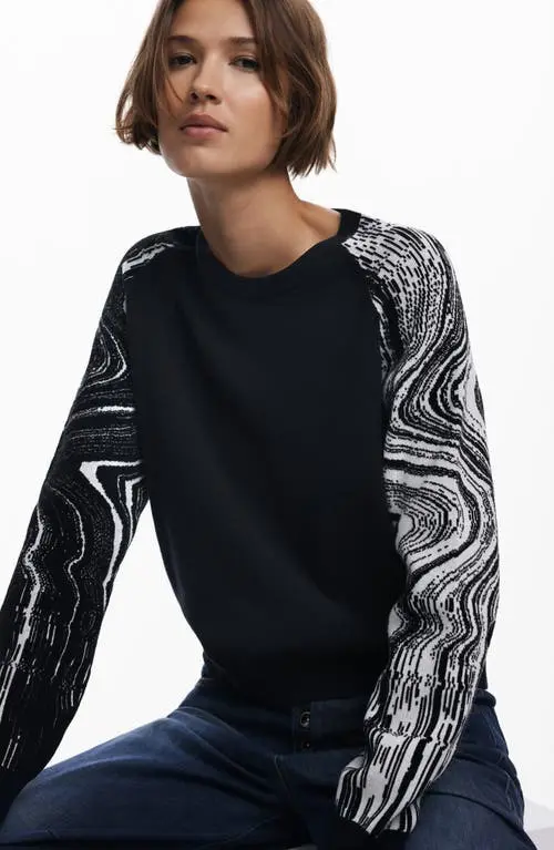 Desigual Swirl Raglan Sleeve Crewneck Pullover