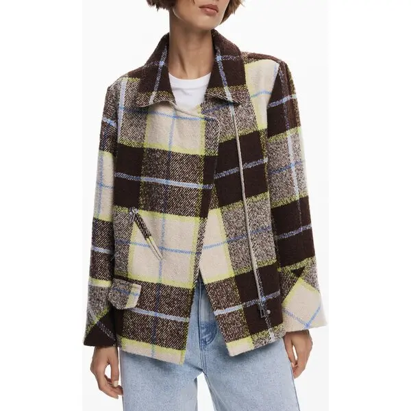 Desigual Check Plaid Short Overcoat