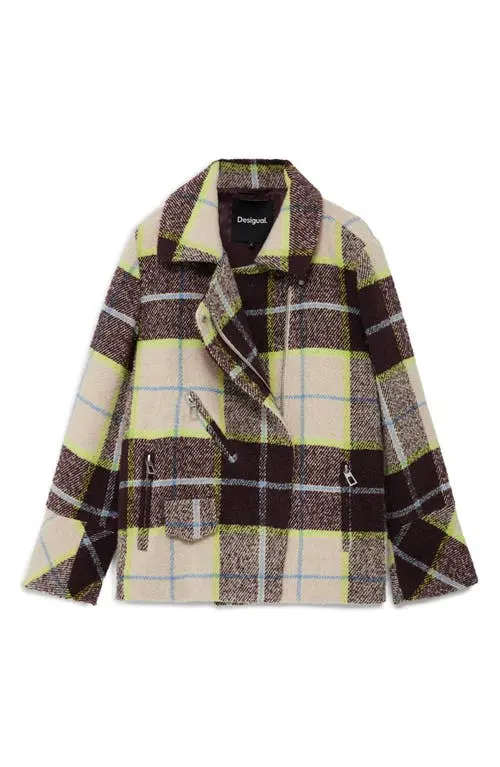 Desigual Check Plaid Short Overcoat