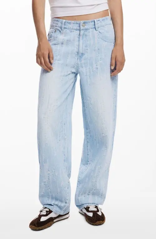 Desigual Distressed Stripe Wide Leg Jeans - Light Blue